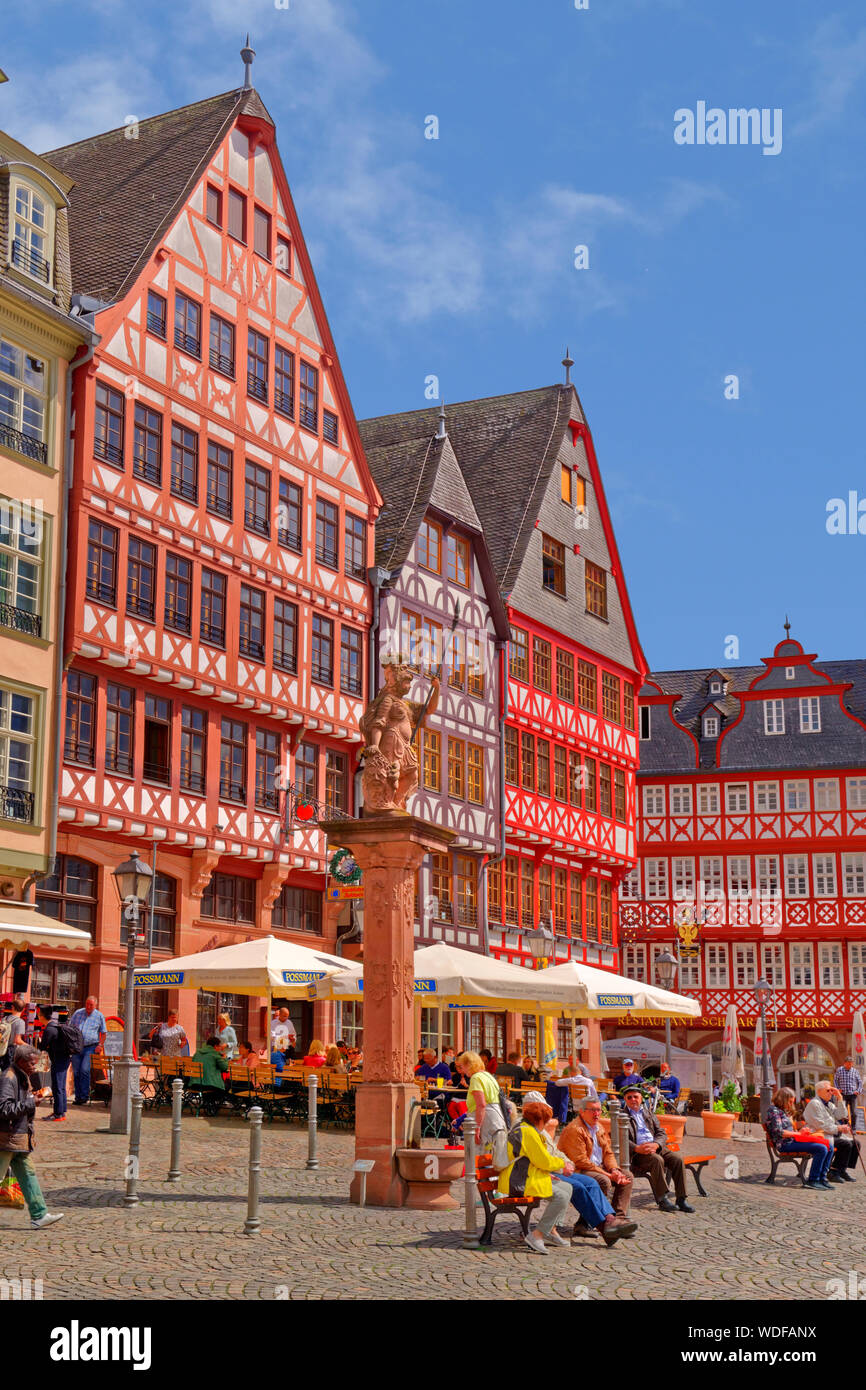 Half timbered buildings on Römerberg in the old town of Frankfurt am ...