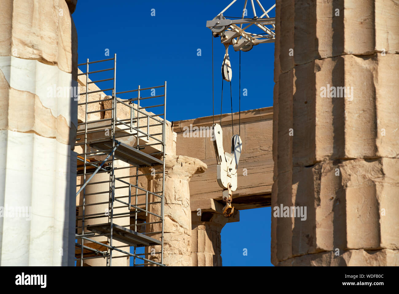 The Parthenon temple, under scaffolding, on the Acropolis in Athens, Greece Stock Photo - Alamy