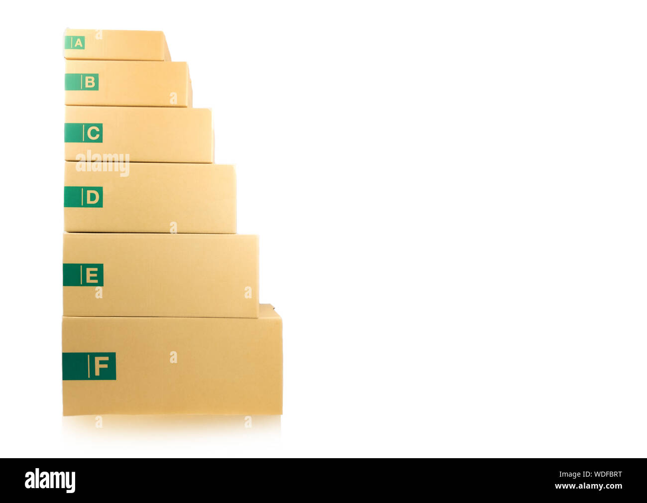 Cardboard parcel boxes stacked on each other at white background Stock ...