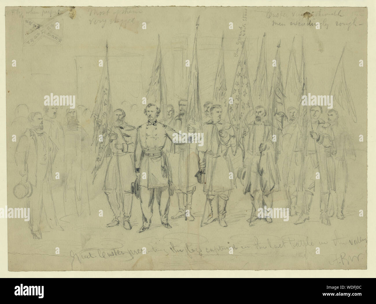 Genl. Custer presenting the flags captured in the last battle in the ...