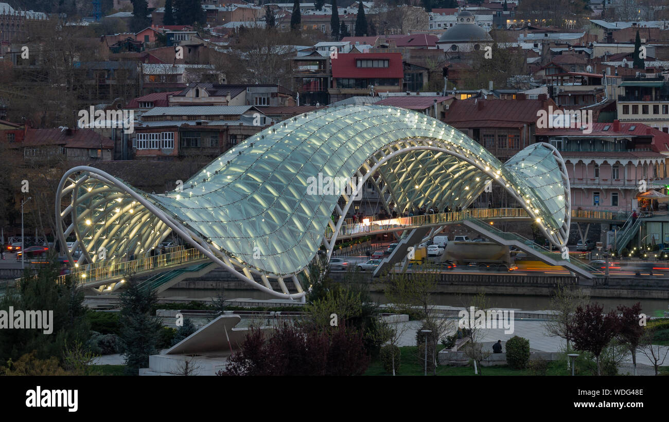 Tbilisi Georgia, part view of the city with the Bridge of Peace in the ...