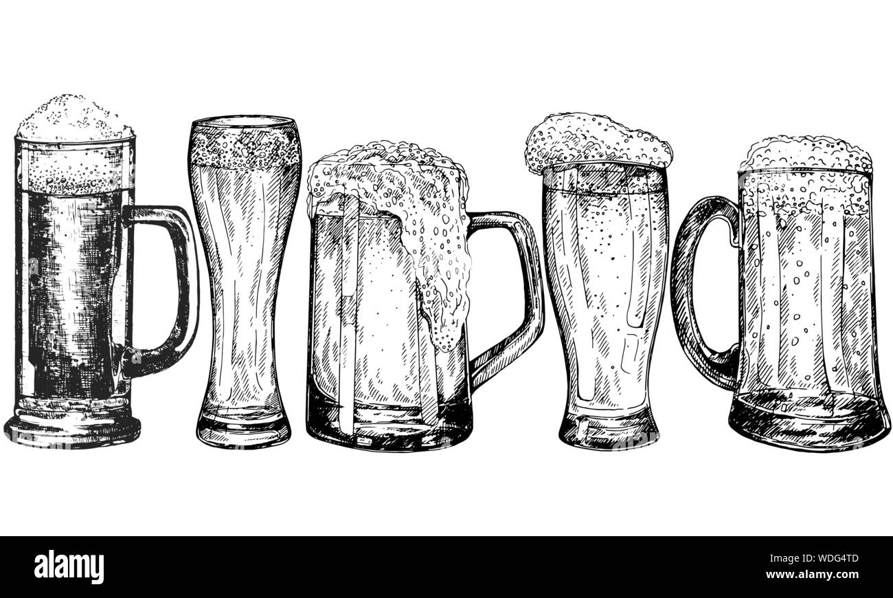 Set of hand drawn sketch style beer mugs isolated on white background ...