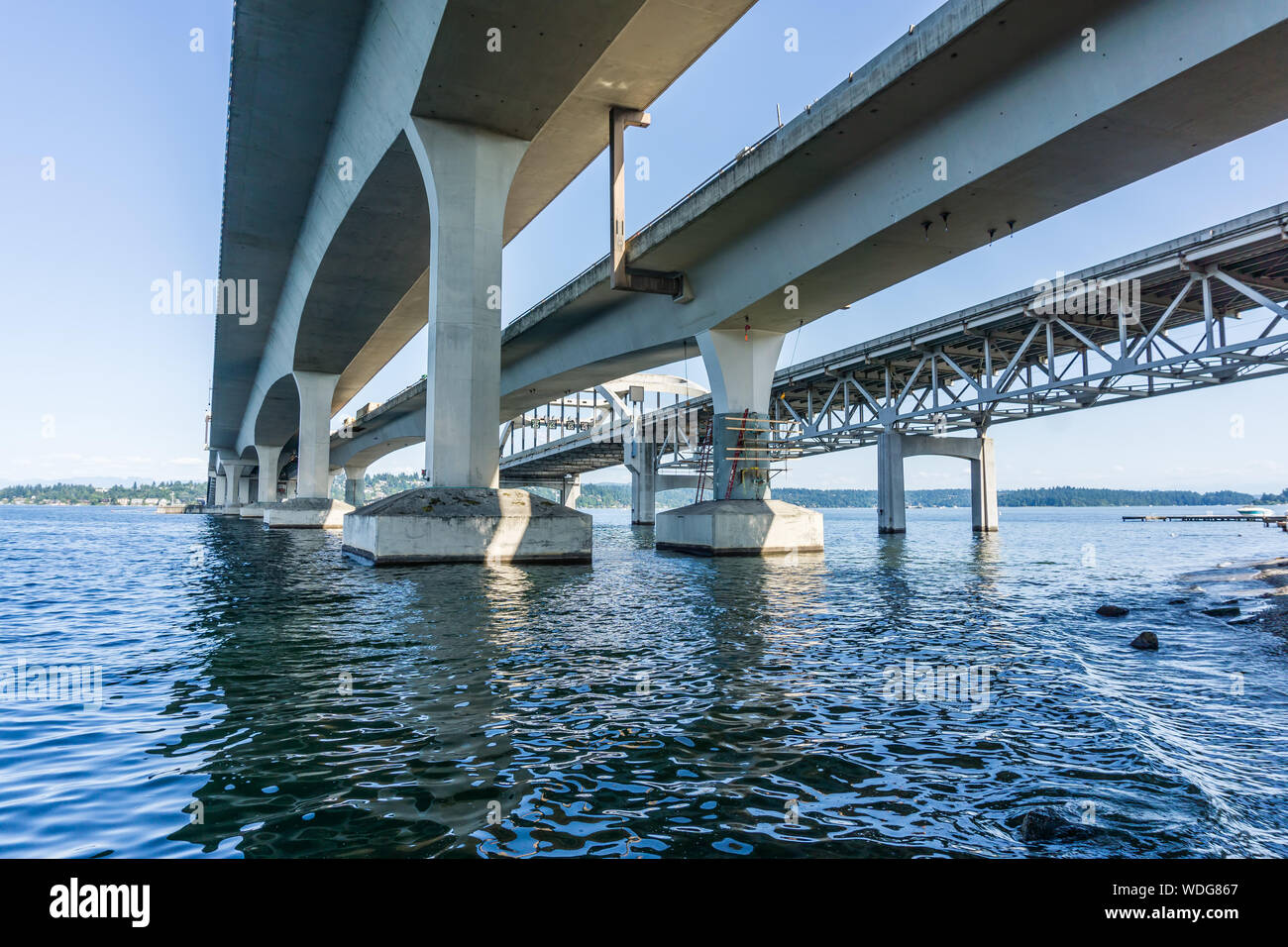 A view of bridges spanning Lake Washington in Seattle Stock Photo - Alamy