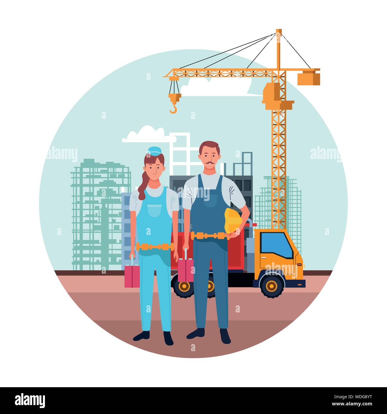 Team working cartoon builders hi-res stock photography and images - Alamy