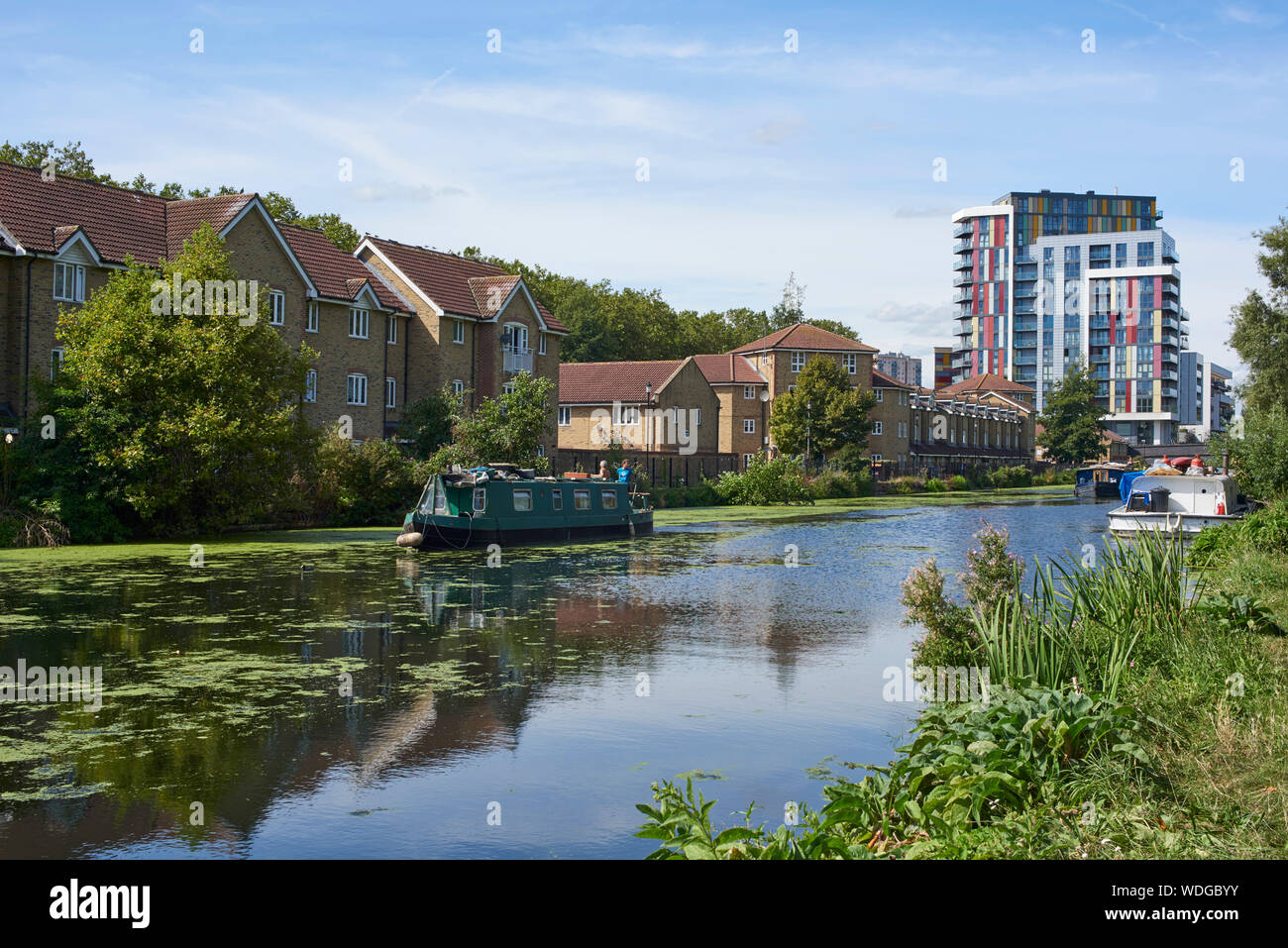 The River Lea Navigation near Lower Clapton, Hackney, London UK, in ...