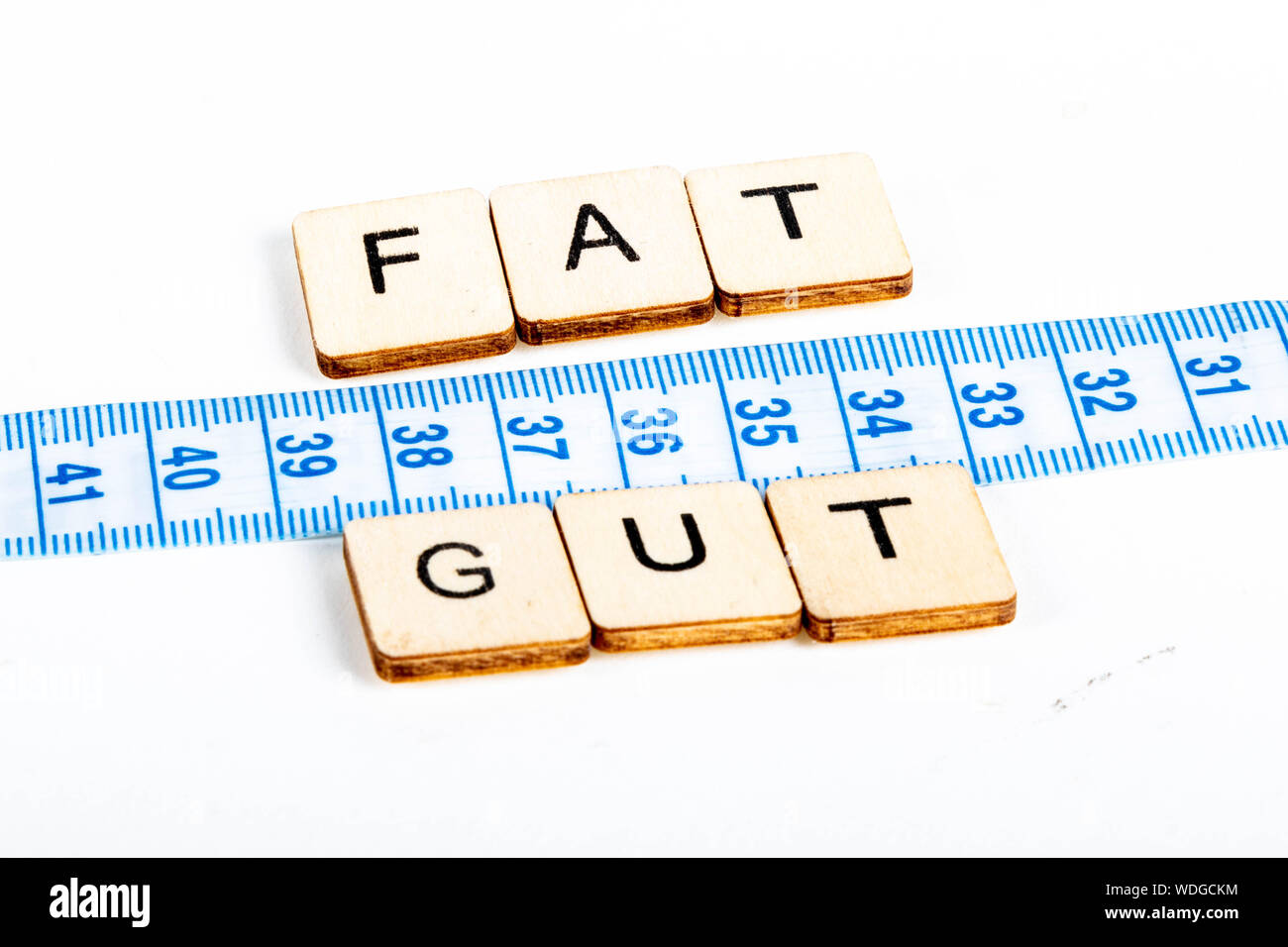 Health concept of a tape measure also showing the message Fat Gut Stock ...