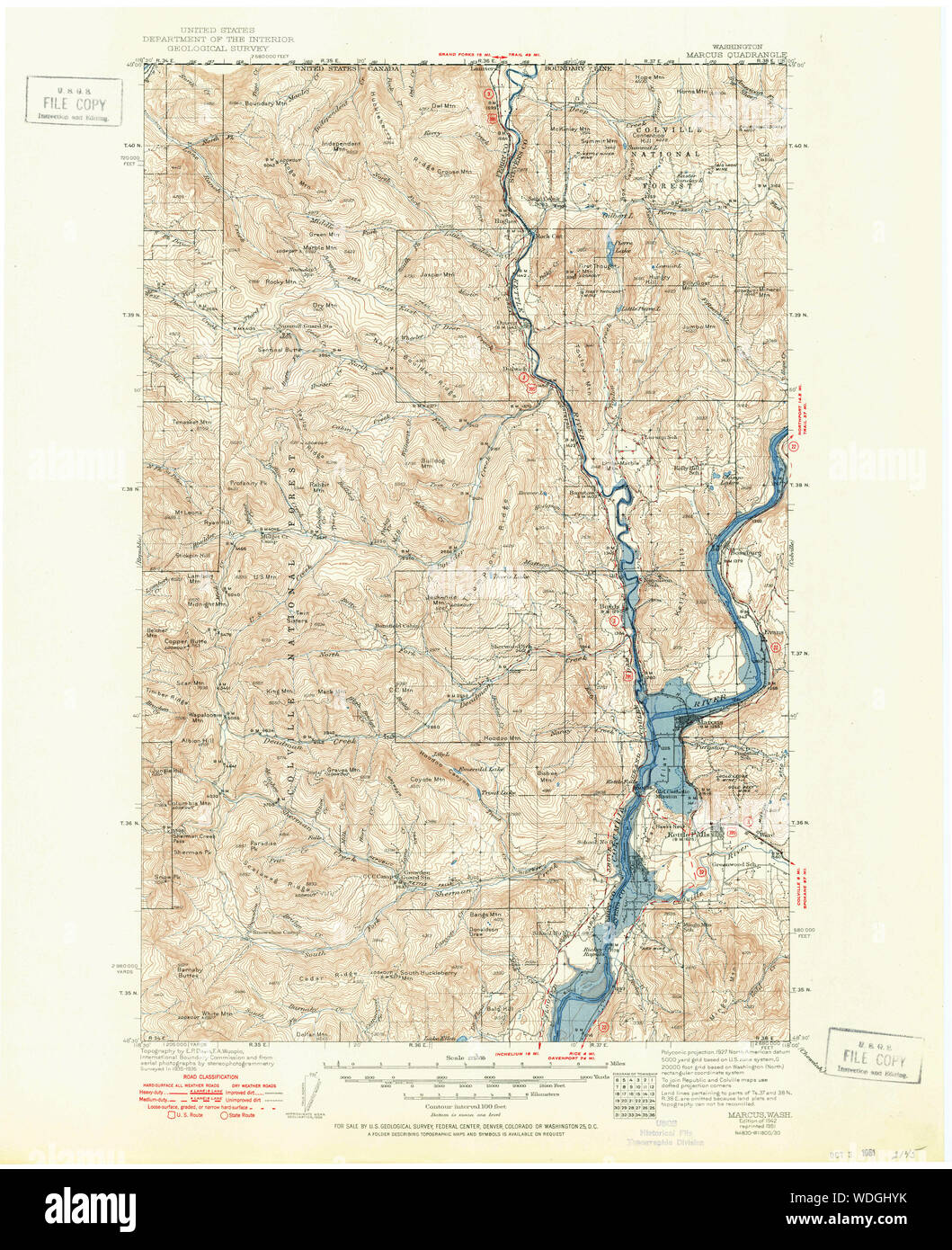 USGS Topo Map Washington State WA Marcus 242188 1942 125000 Restoration ...