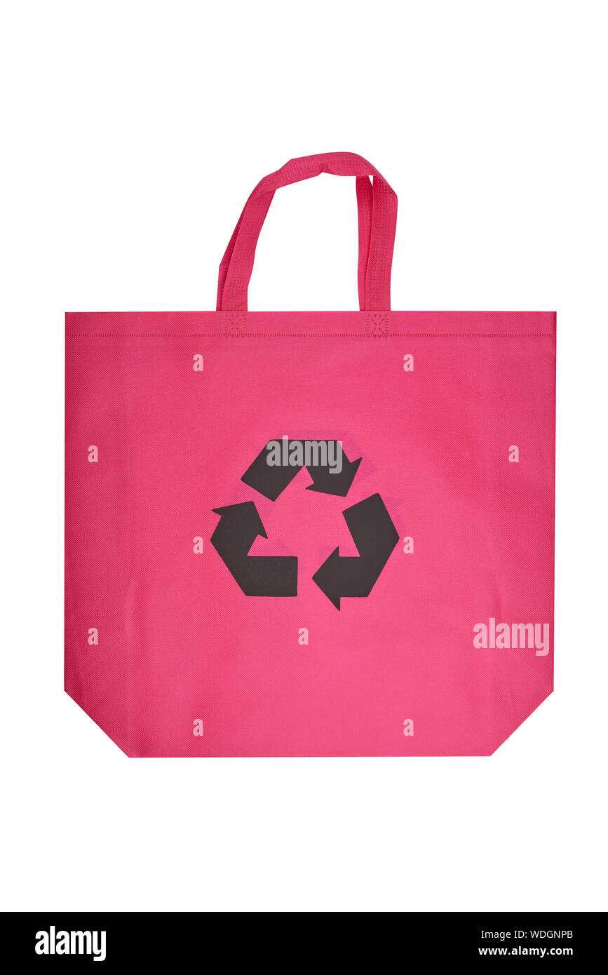 Reusable pink viscose bag isolated on white background, plastic waste ...