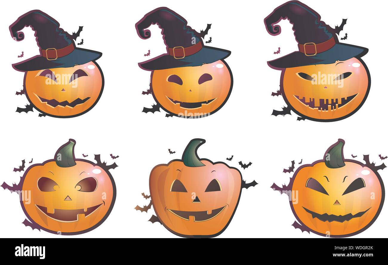 Set of halloween pumpkins, funny faces. Autumn holidays. Vector ...