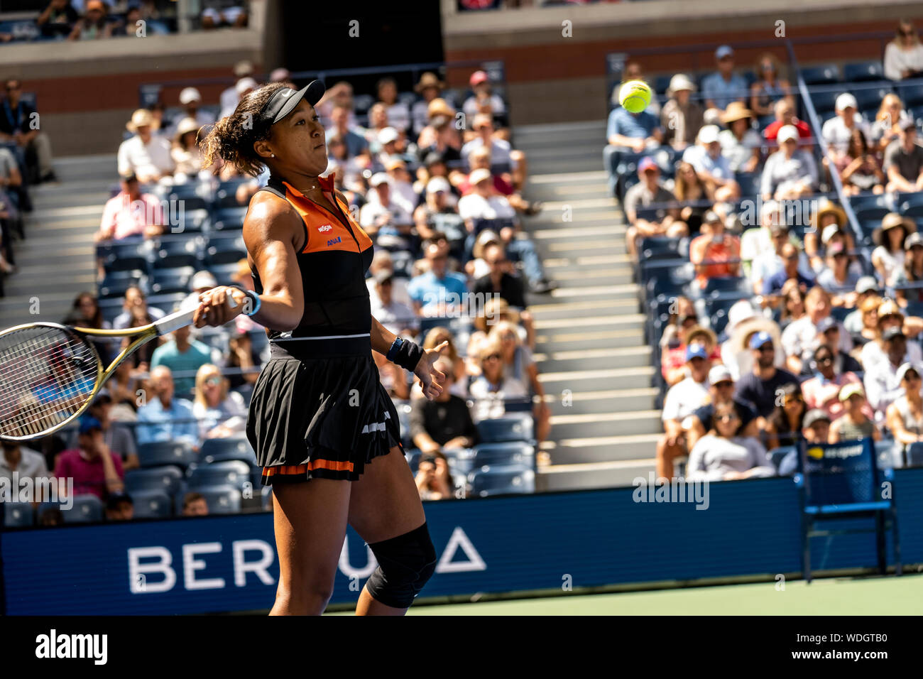 Naomi Osaka (JPN) competing in the first round of the 2019 US Open ...