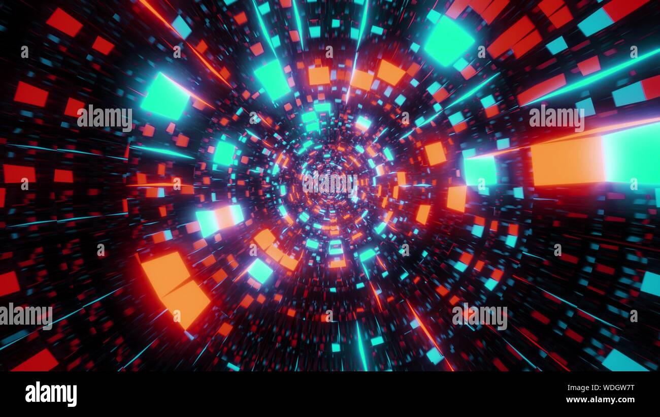 abstract glowing and reflective pattern tunnel design 3d illustration ...