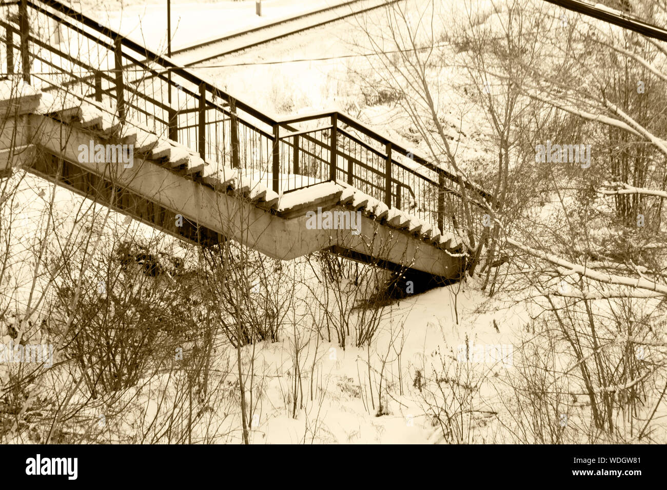 Pedestrian bridge over the railway. Stairs Stock Photo - Alamy