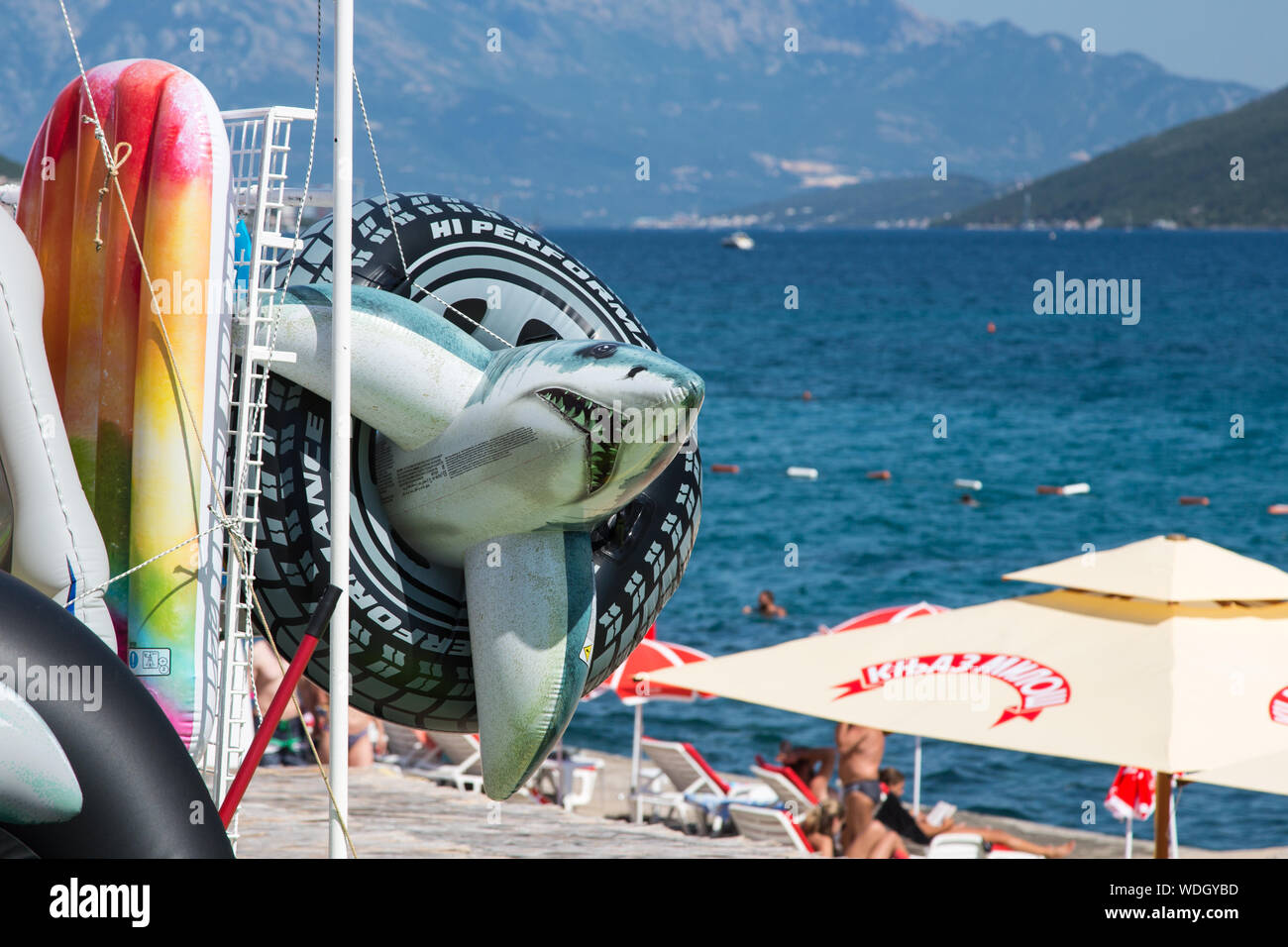 Herceg Novi in Montenegro, beach toy shark Stock Photo - Alamy