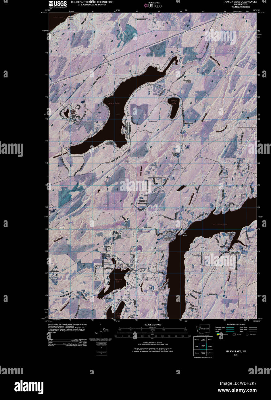 USGS Topo Map Washington State WA Mason Lake 20110422 TM Inverted ...