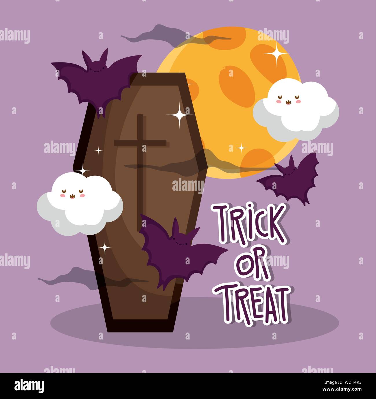 coffin bats clouds cartoon trick or treat - happy halloween vector ...