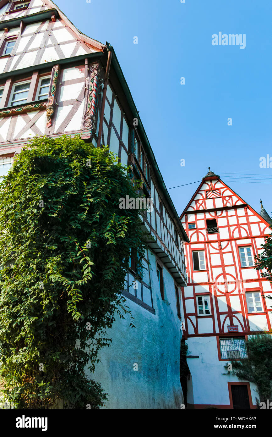 Street in old German town with traditional medieval timber framing ...