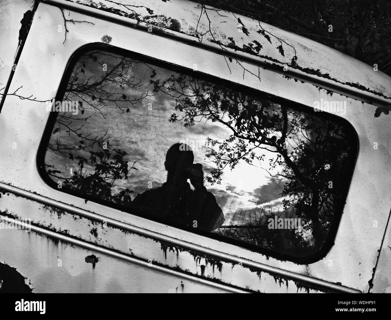 Rear window bus Black and White Stock Photos & Images - Alamy