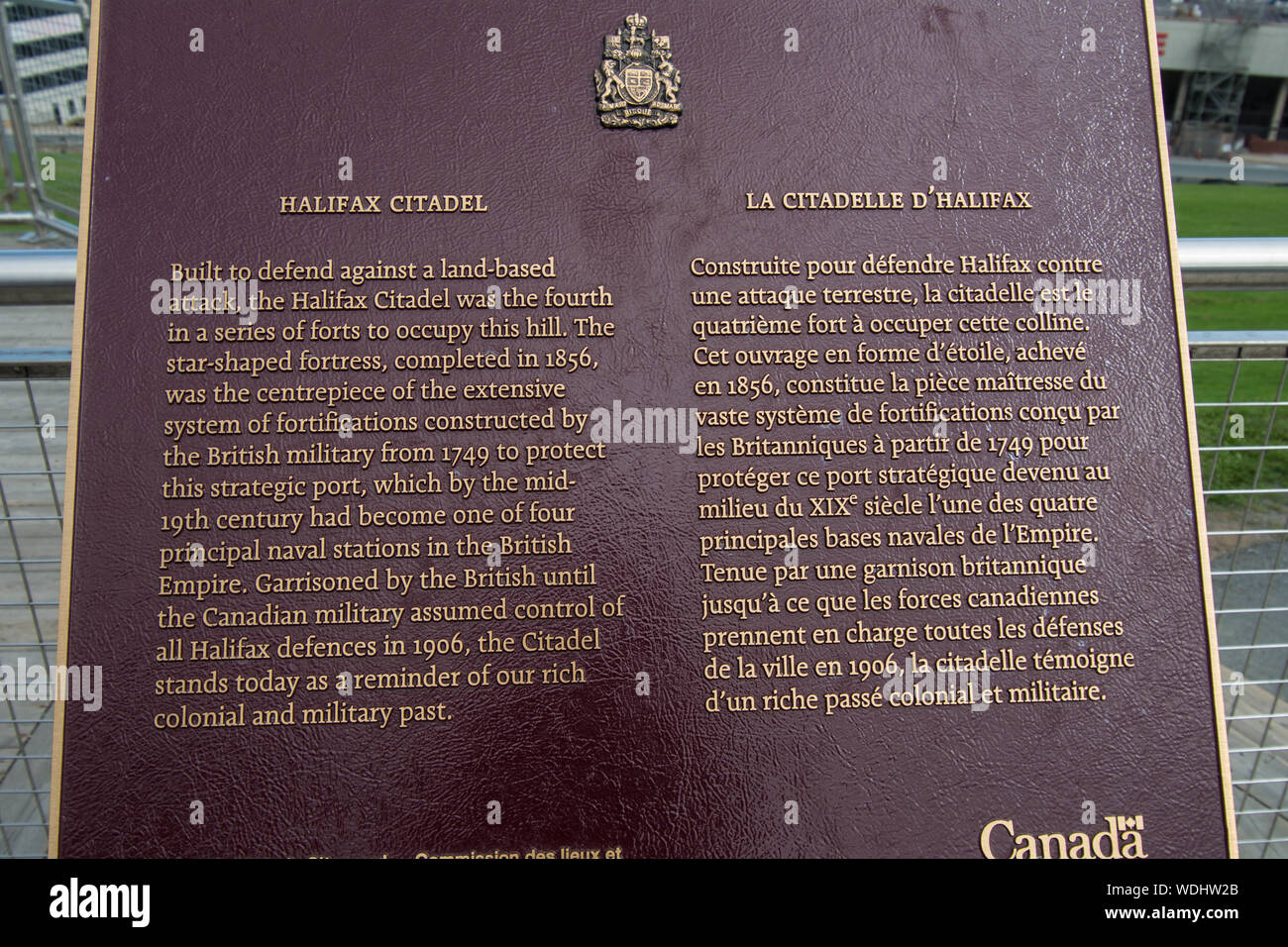 Sign for Citadel Halifax Nova Scotia Canada plaque British Canadian ...