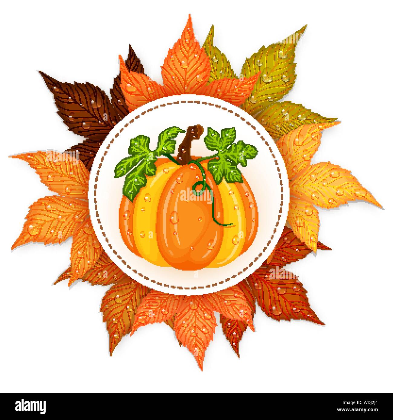 Autumn background with pumpkin and colorful leaves vector Stock Vector ...
