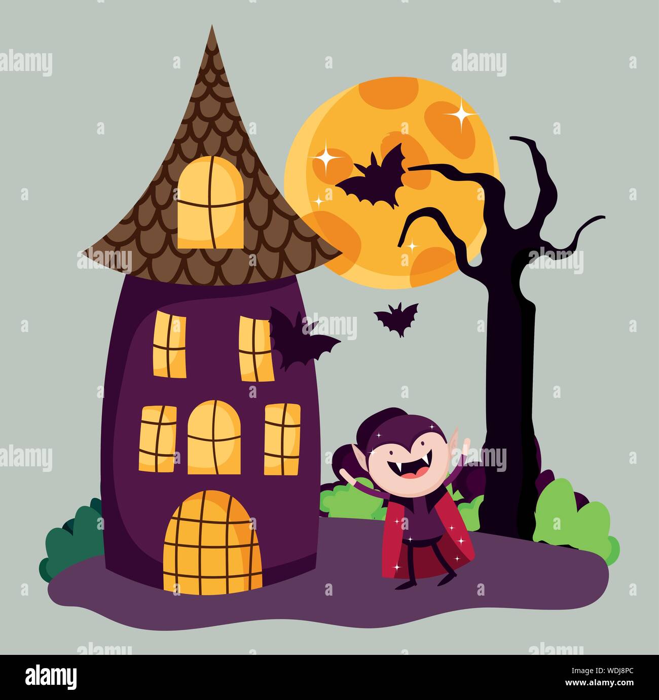 vampire creepy castle night trick or treat - happy halloween vector ...