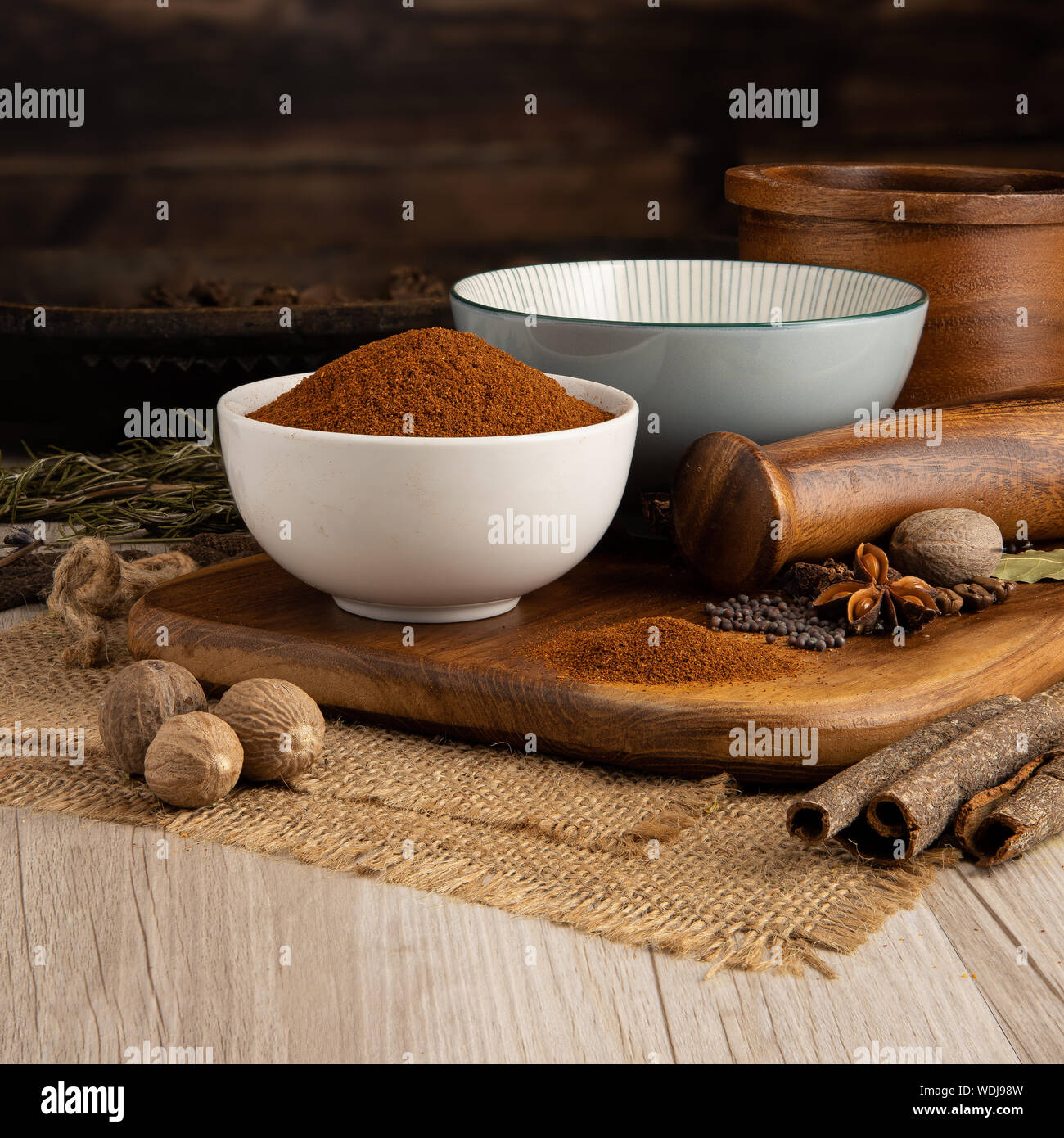 Mexican Ancho chile Chilli Powder in a bowl and food preparation and ...