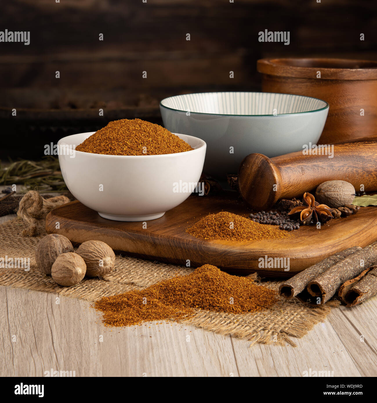 Cayenne Powder in a bowl and food preparation and kitchen setting Stock ...