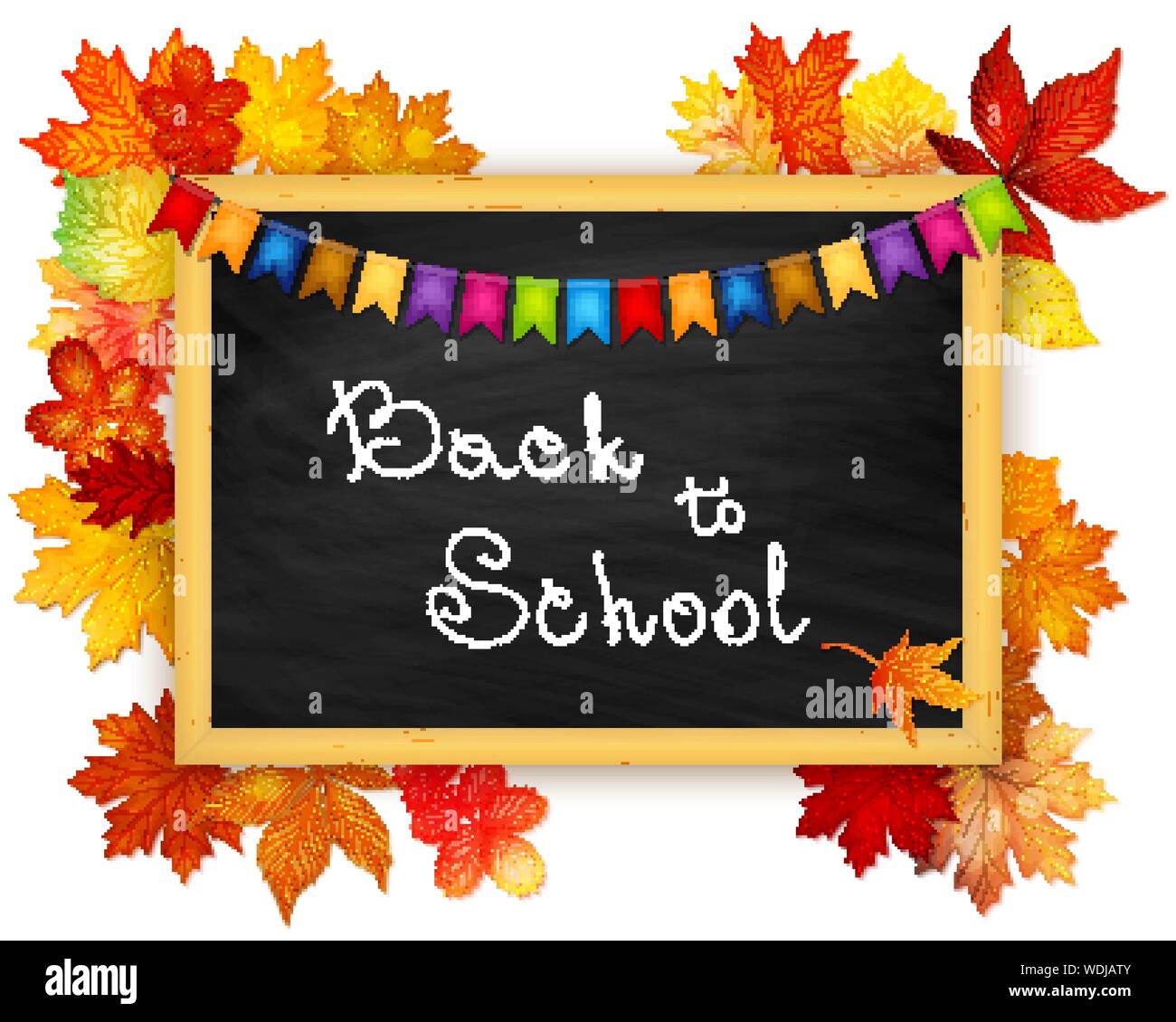 Back to school background with blackboard and autumn leaves vector ...