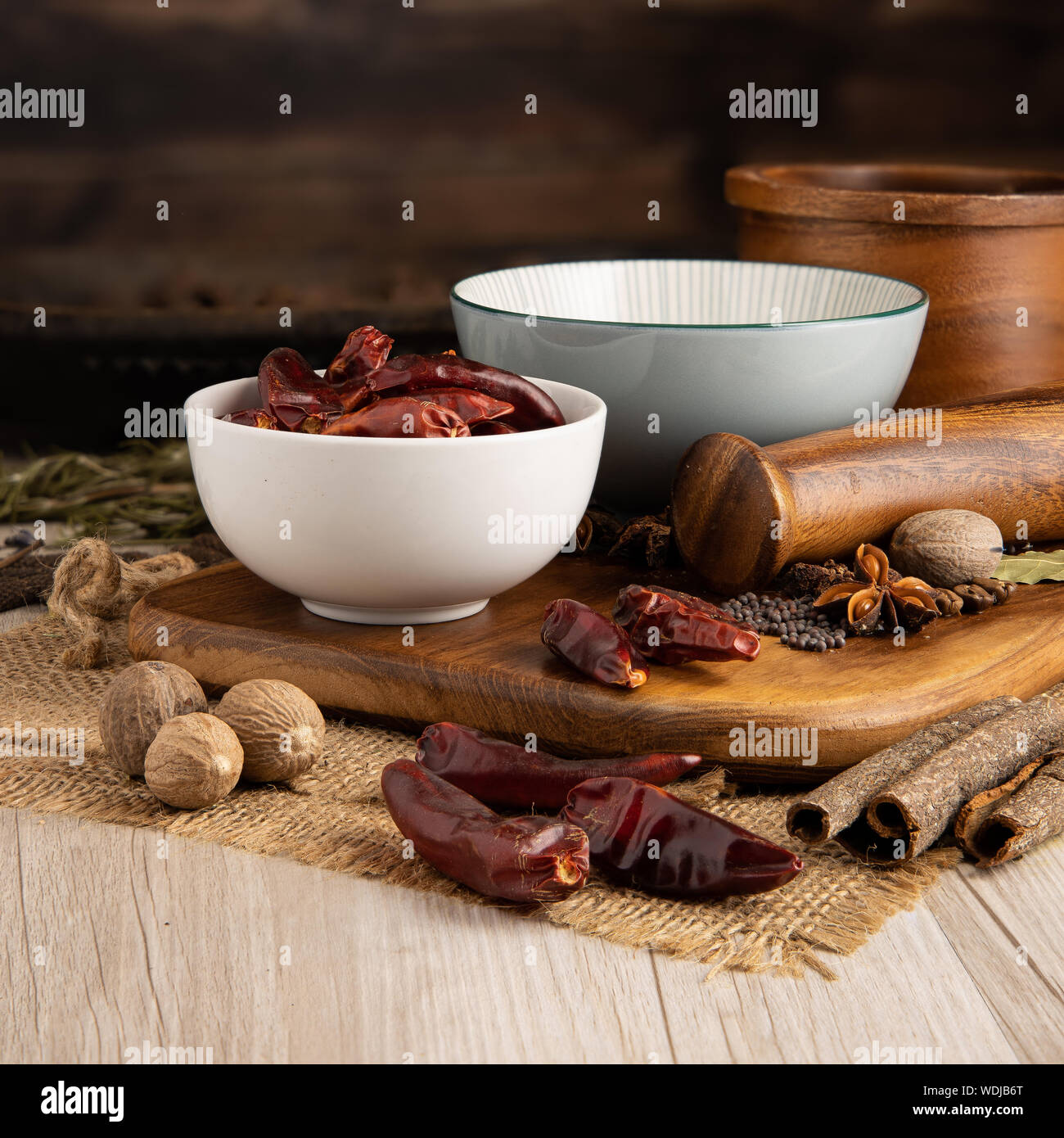 Datero chilli chile pods dried in a bowl and food preparation and ...