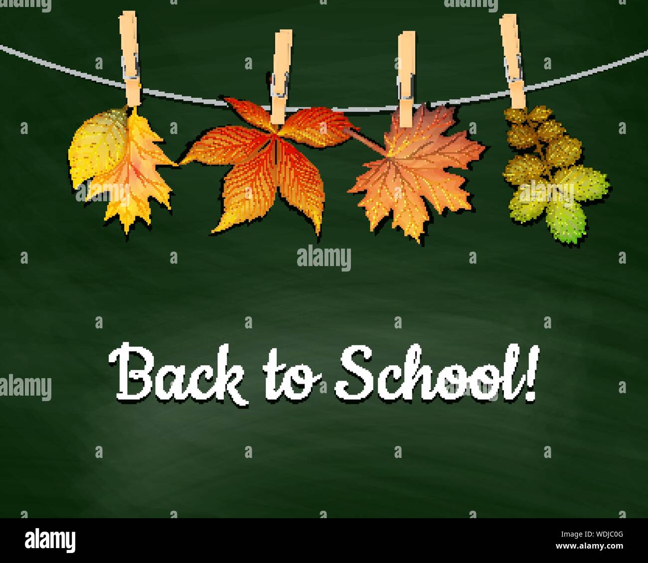 Back to school background with blackboard and autumn leaves vector ...