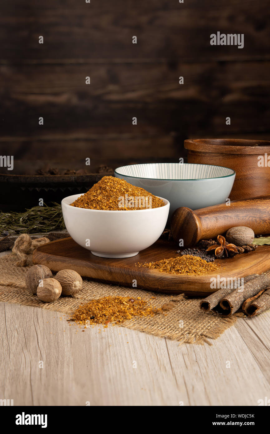 BBQ seasoning in a bowl and food preparation and kitchen setting Stock ...