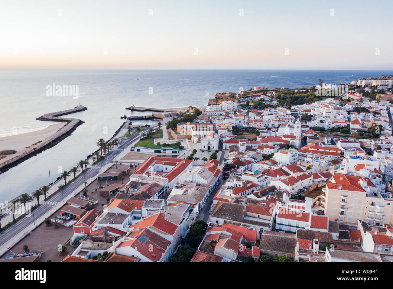 Aerial view of central part of Lagos, Algarve, Portugal at morning ...