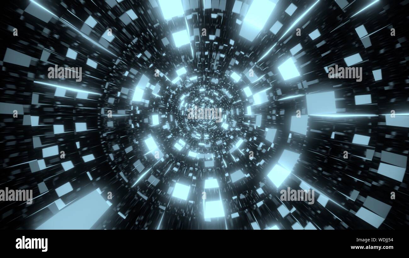 abstract glowing and reflective pattern tunnel design 3d illustration ...