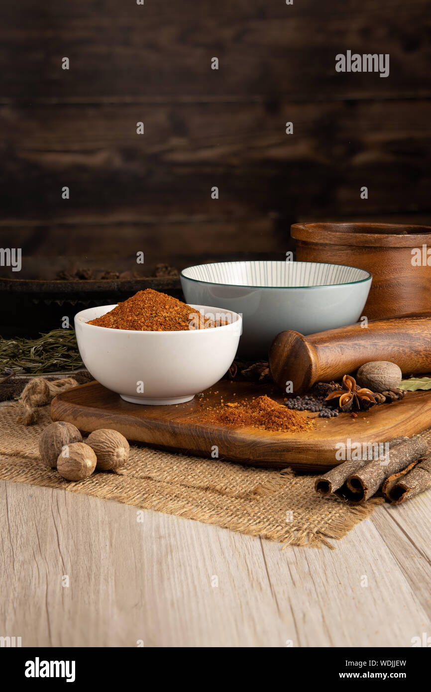 BBQ Seasoning Rub in a bowl and food preparation and kitchen set Stock ...