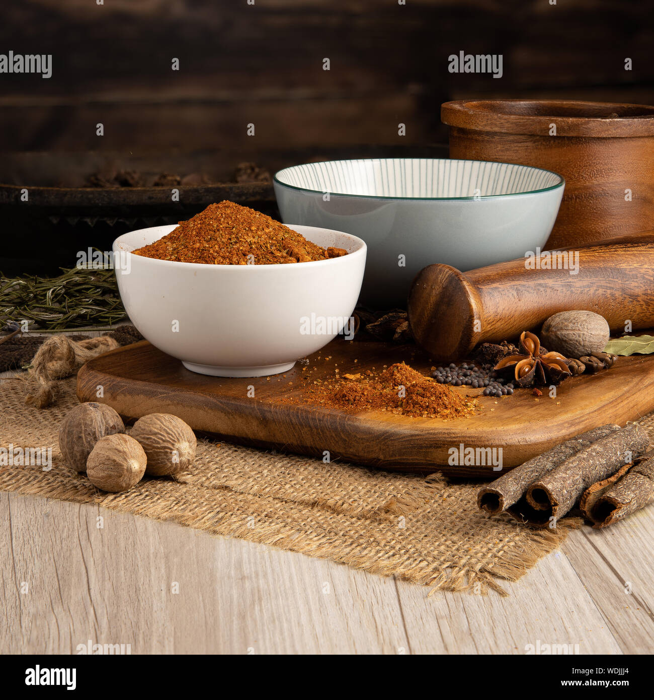 BBQ Seasoning Rub in a bowl and food preparation and kitchen set Stock ...