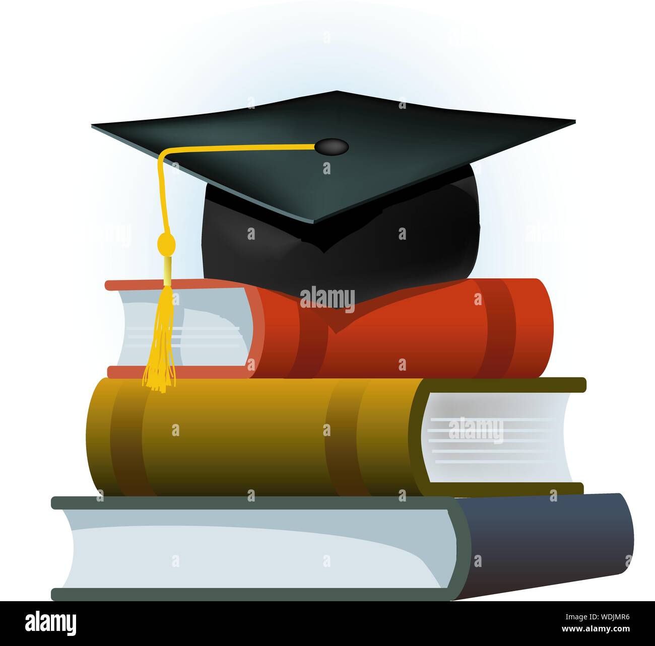 Books with the graduation cap. Isolated on white background. Vector ...
