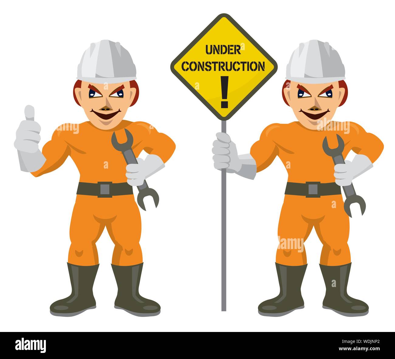 Construction worker superman with sign Under construction. Isolated on ...
