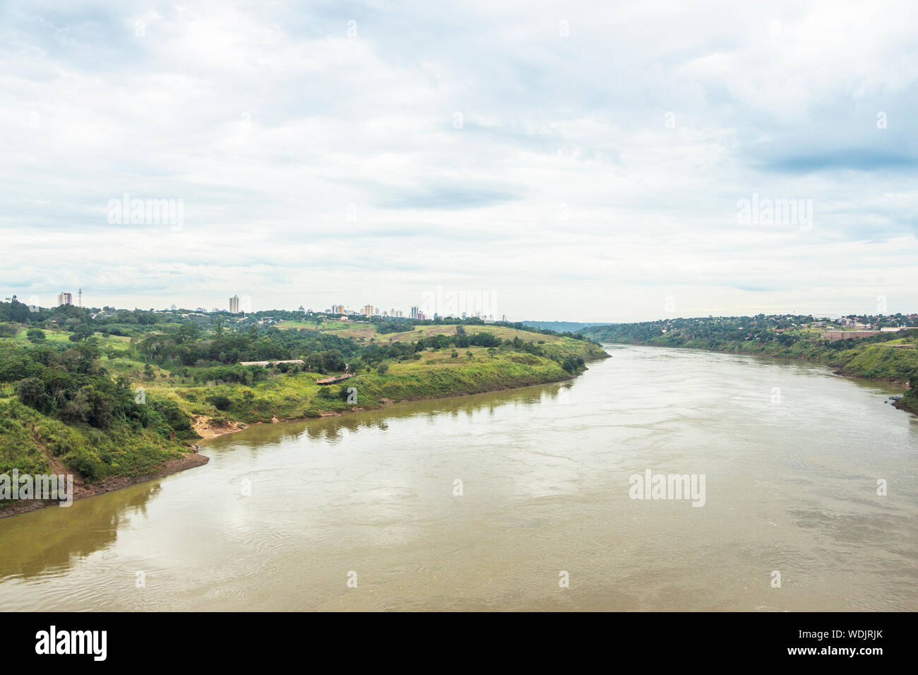 Paraná River, border between Brazil and Paraguay, Ciudad del Este and ...