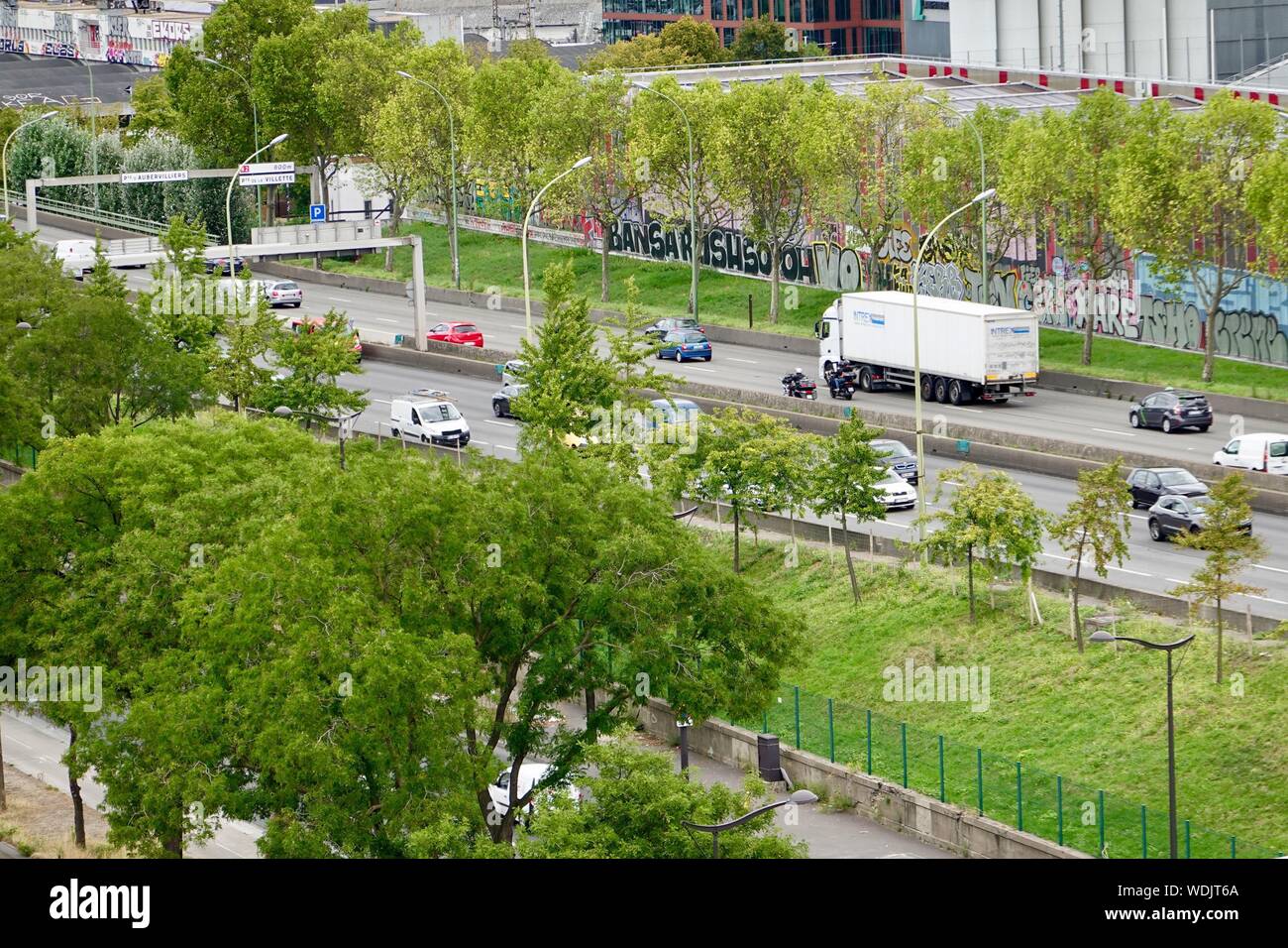 Traffic on the Périphérique, the ring road around Paris, France ...