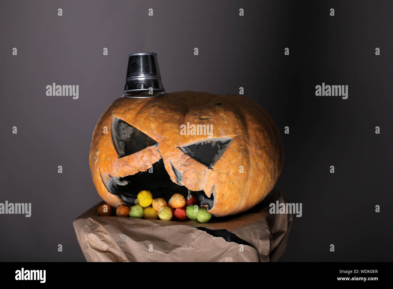 halloween demon. demon pumpkin with horror face and halloween hat ...