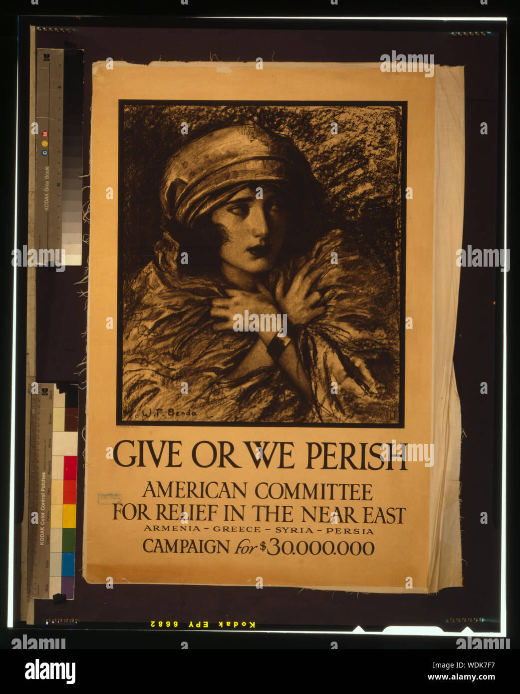 Give or we perish Abstract: Poster showing a woman clutching a shawl ...
