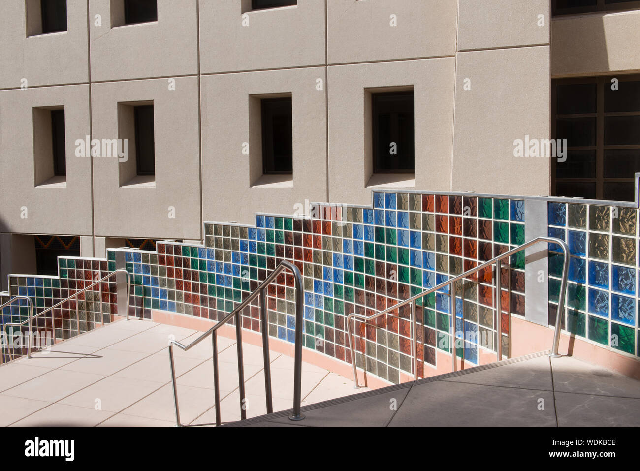 Glass block wall at building on the campus of the University of Texas ...