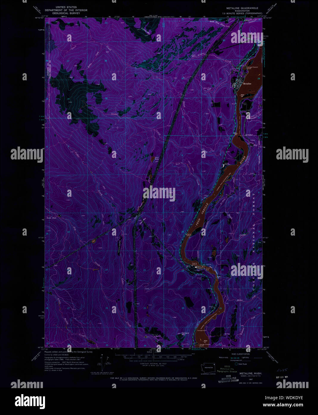 USGS Topo Map Washington State WA Metaline 242314 1967 24000 Inverted ...
