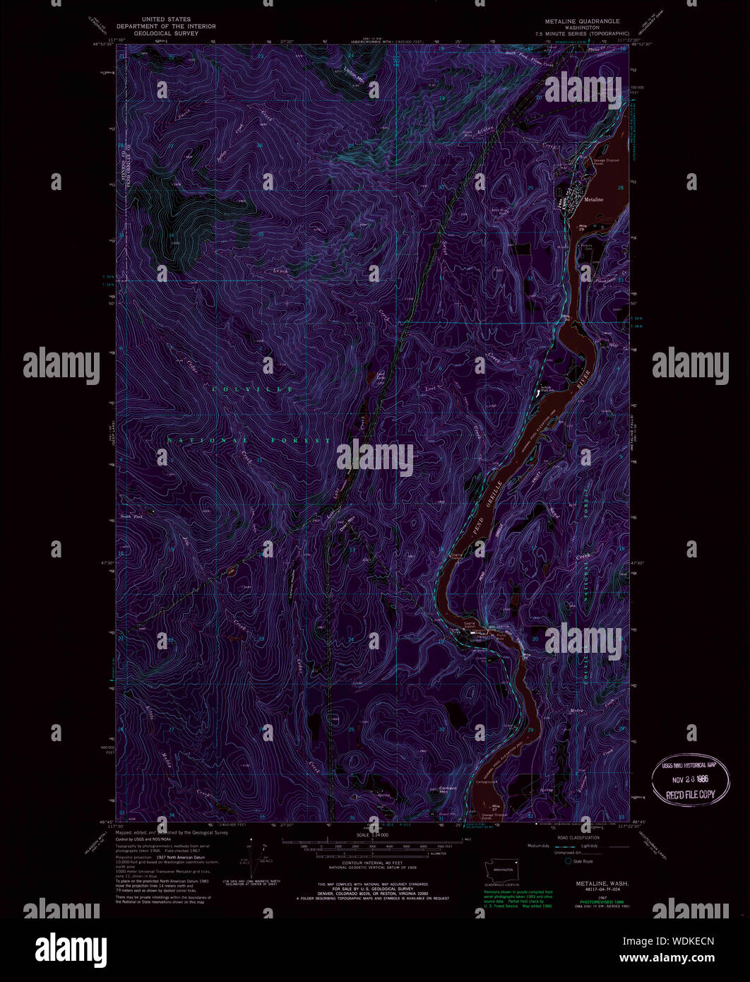 USGS Topo Map Washington State WA Metaline 242315 1967 24000 Inverted ...