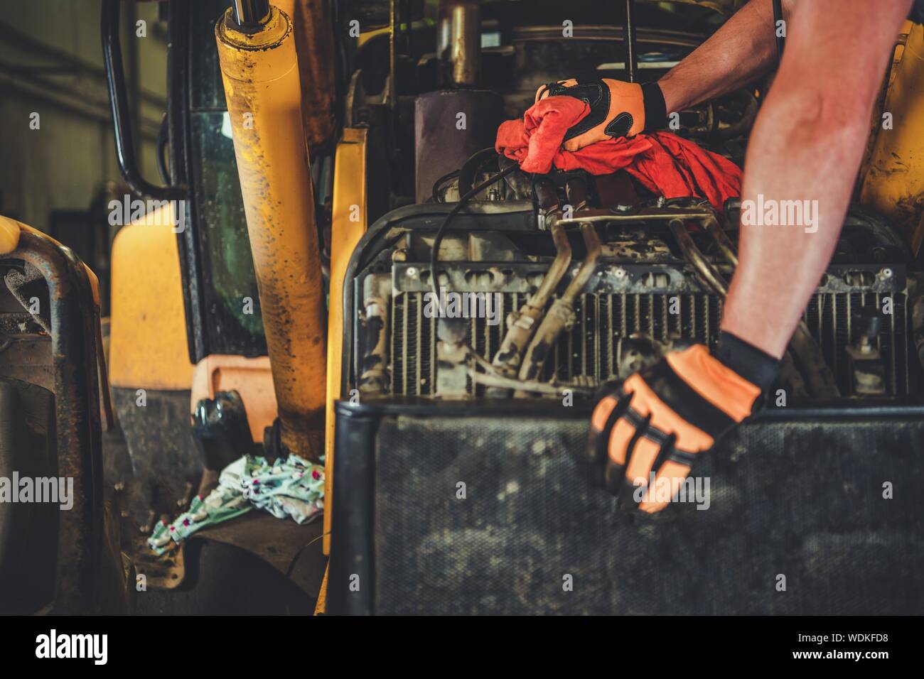Dozer Repair by Professional Caucasian Mechanic. Closeup Photo ...