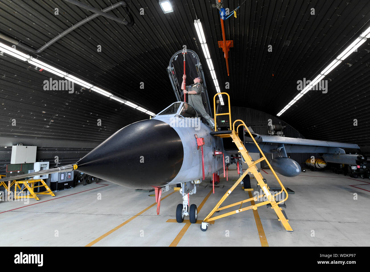 Jagel, Germany. 20th Aug, 2019. A tornado stands on the air base Jagel ...