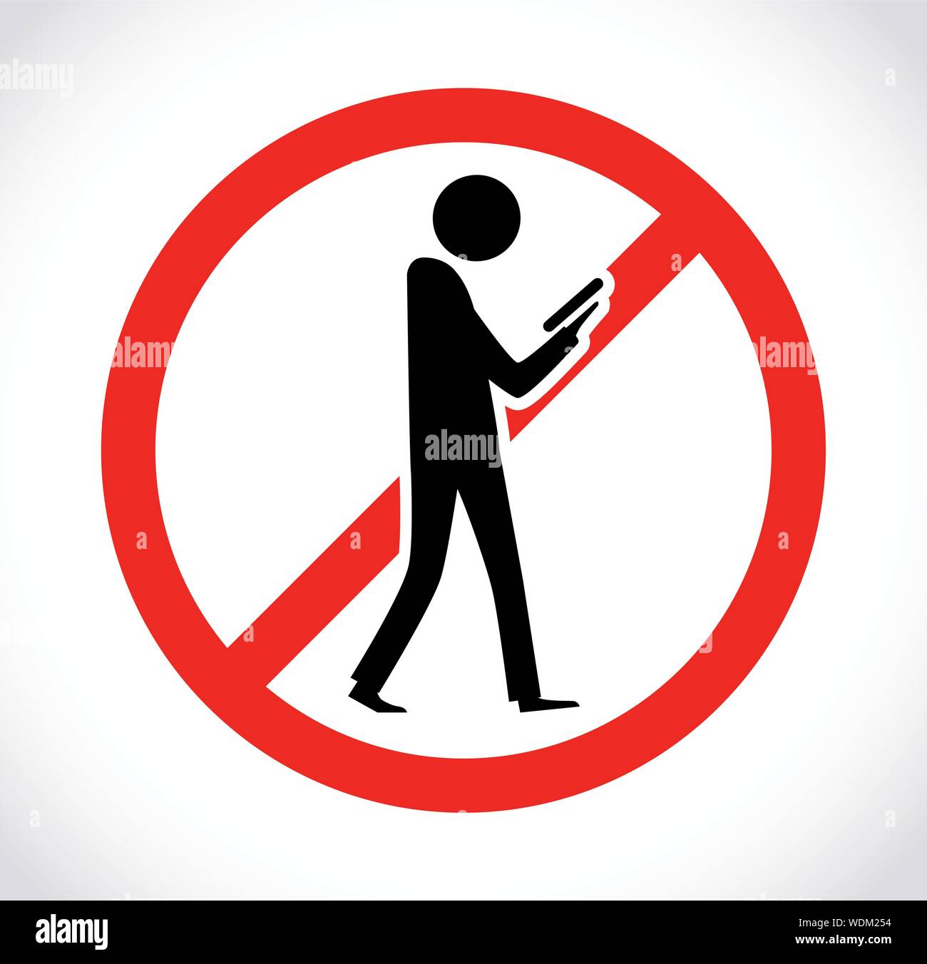 Danger on road sign concept - man with mobile phone walking through ...