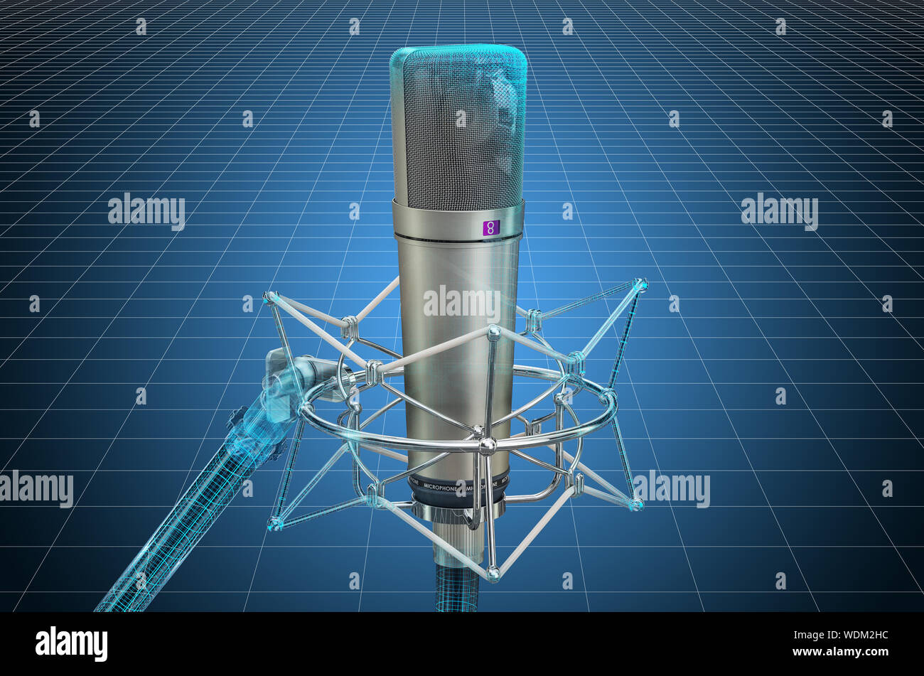 Visualization 3d cad model of microphone with shock-mount, blueprint ...