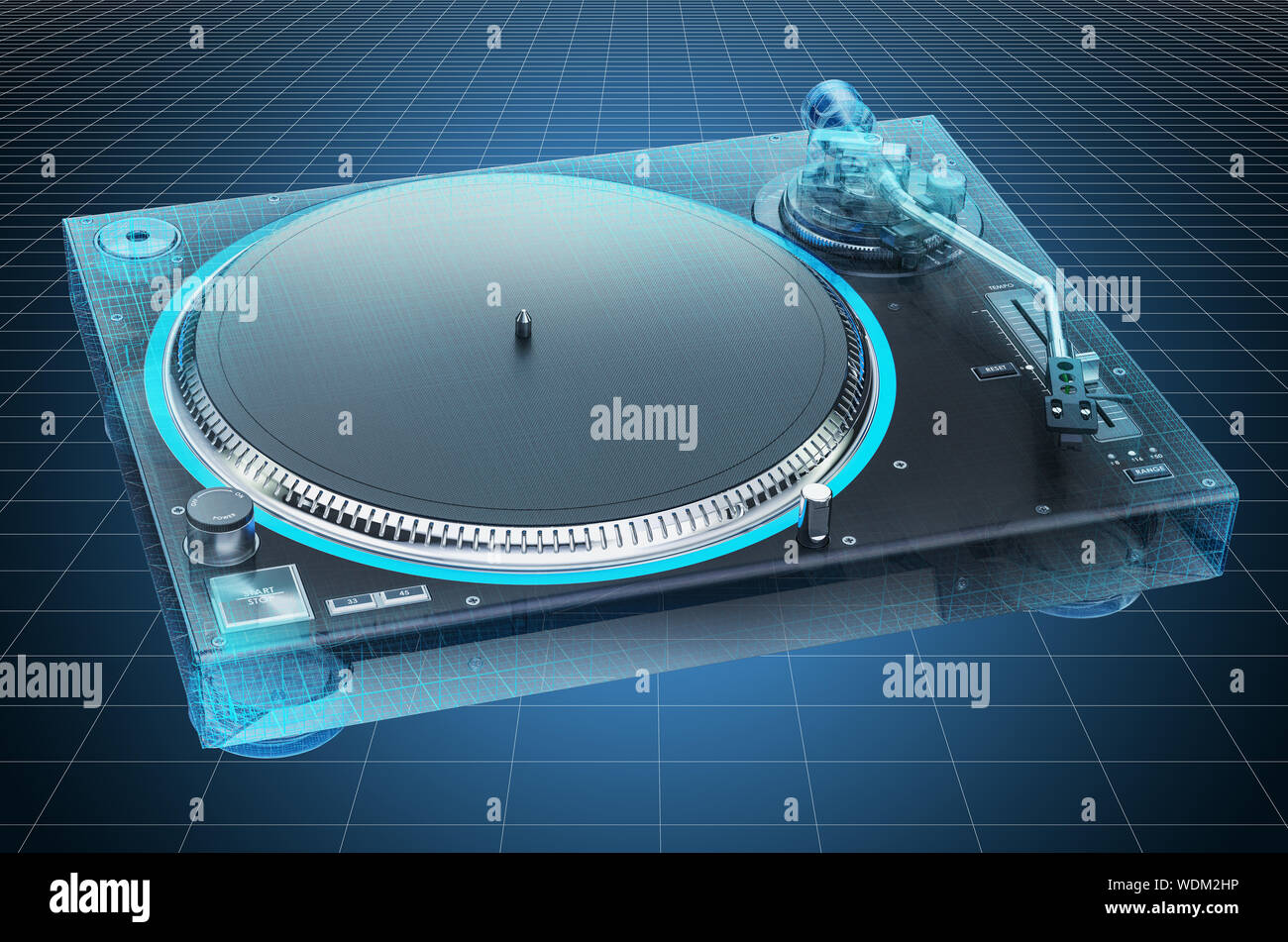 Visualization 3d cad model of phonograph turntable, blueprint. 3D ...