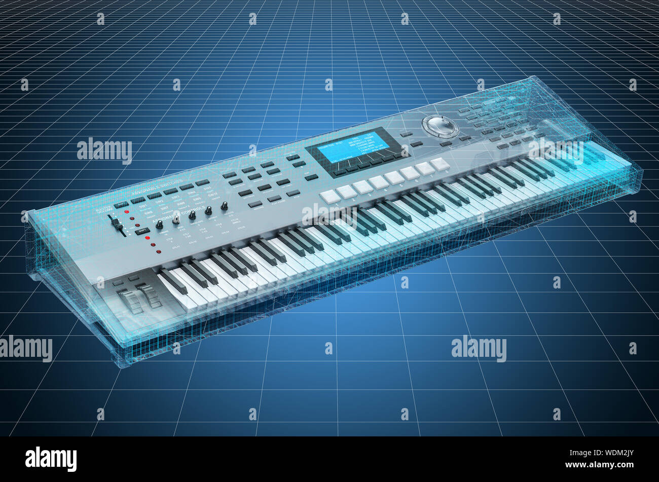 Visualization 3d cad model of synthesizer, blueprint. 3D rendering ...