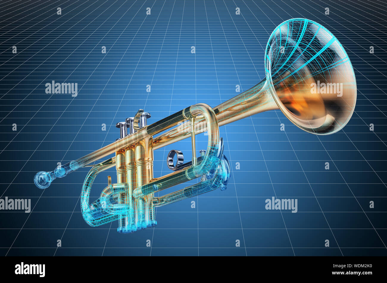 Visualization 3d cad model of trumpet, blueprint. 3D rendering Stock ...